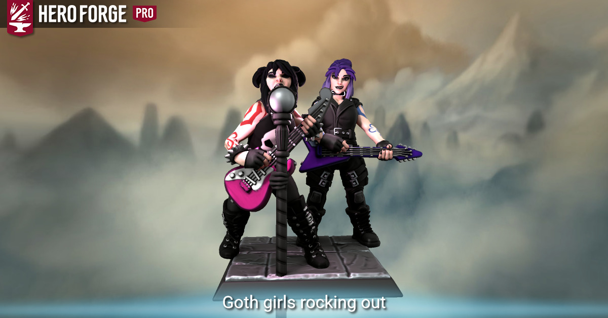 Goth girls rocking out - made with Hero Forge